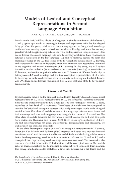 (PDF) Models of Lexical and Conceptual Representations in Second Language Acquisition