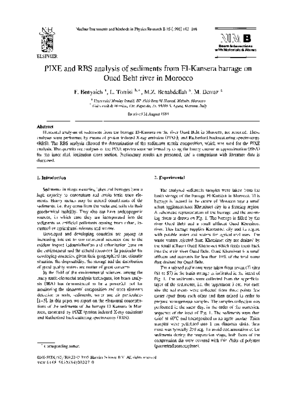 (PDF) PIXE and RBS analysis of sediments from El-Kansera barrage on ...