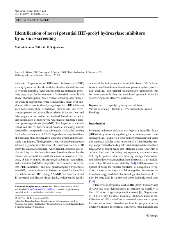 (PDF) Identification of novel potential HIF-prolyl hydroxylase ...