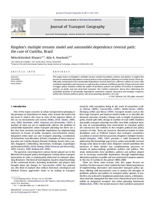 (PDF) Kingdon’s multiple streams model and automobile dependence ...