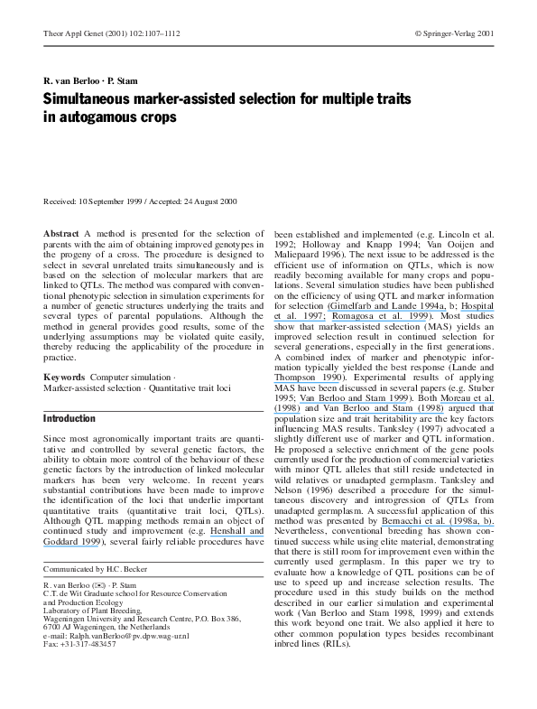 (PDF) Simultaneous marker-assisted selection for multiple traits in ...