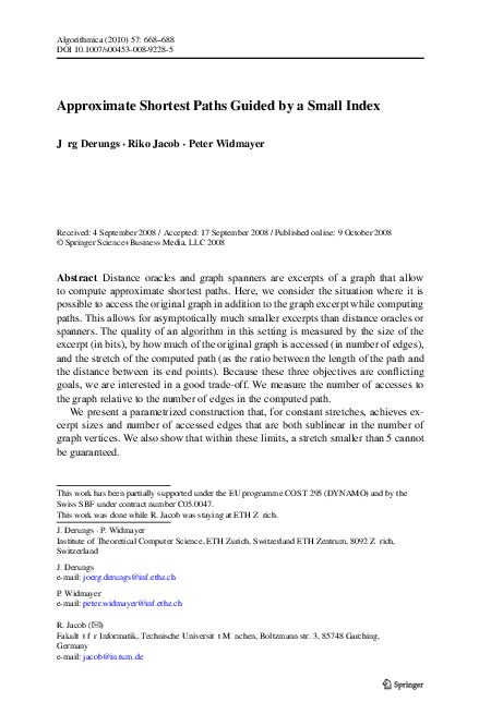 (PDF) Approximate Shortest Paths Guided by a Small Index