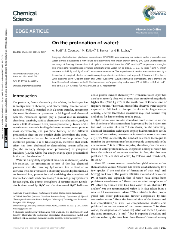 (PDF) On the protonation of water