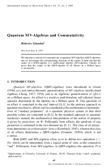 (PDF) Quantum MV-Algebras and commutativity