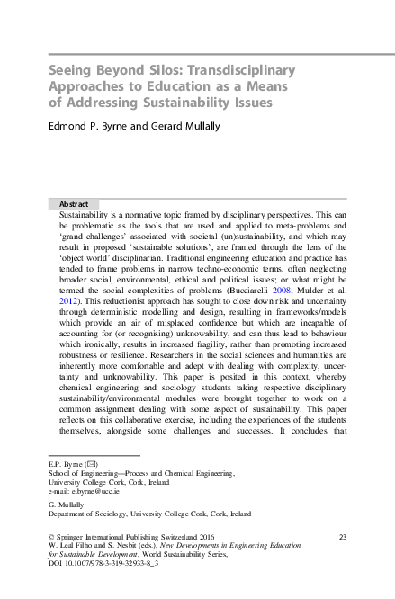 (PDF) Seeing Beyond Silos: Transdisciplinary Approaches to Education as ...