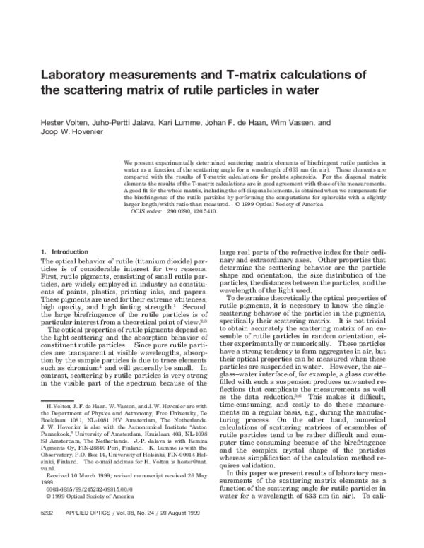 (PDF) Laboratory Measurements and T-Matrix Calculations of the Scattering Matrix of Rutile ...