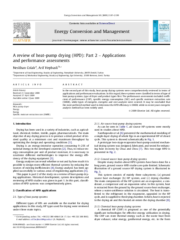 (PDF) A review of heat-pump drying (HPD): Part 2 – Applications and performance assessments