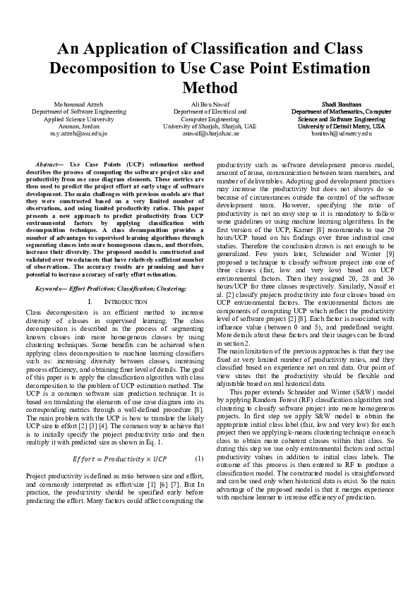 (PDF) An Application of Classification and Class Decomposition to Use Case Point Estimation Method