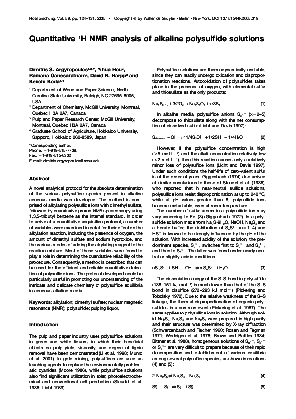 (PDF) Quantitative 1H NMR analysis of alkaline polysulfide solutions