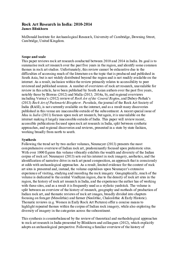 Rock Art Research in India: 2010-2014, in Rock Art Studies: News of the ...