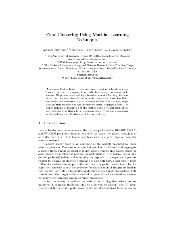(PDF) Flow Clustering Using Machine Learning Techniques