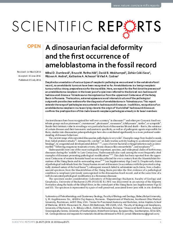 (PDF) A dinosaurian facial deformity and the first occurrence of ...