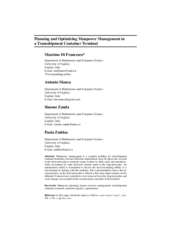 (PDF) Planning and Optimizing Manpower Management in a Transshipment ...