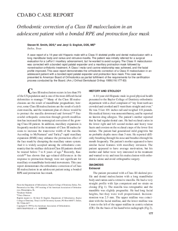 (PDF) Orthodontic correction of a Class III malocclusion in an ...