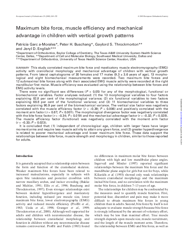 (PDF) Maximum bite force, muscle efficiency and mechanical advantage in ...