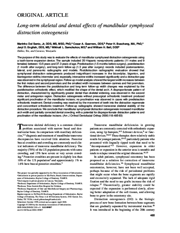 (PDF) Long-term skeletal and dental effects of mandibular symphyseal ...