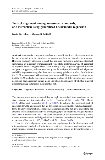 (PDF) Tests of alignment among assessment, standards, and instruction ...