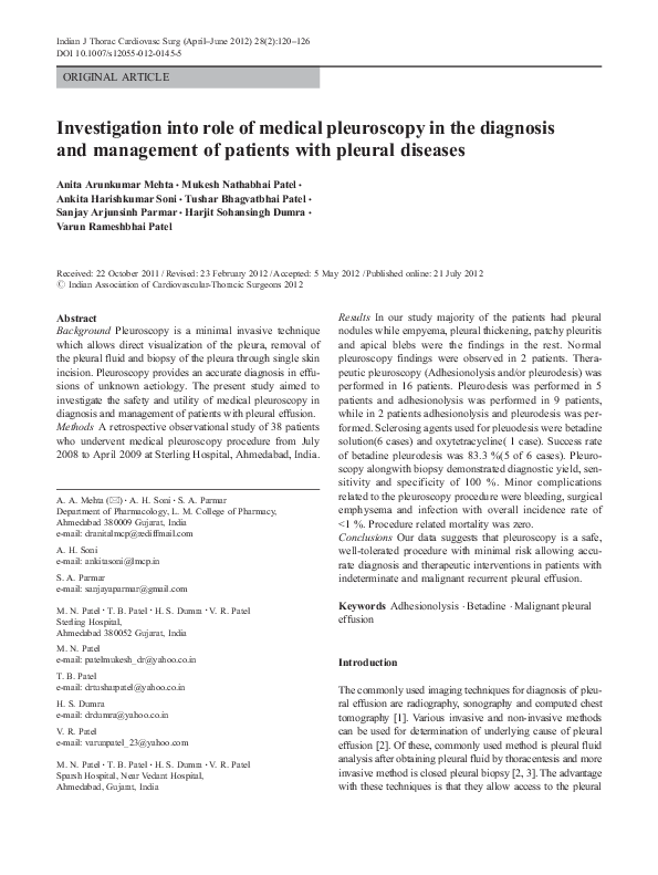 (PDF) Investigation into role of medical pleuroscopy in the diagnosis ...