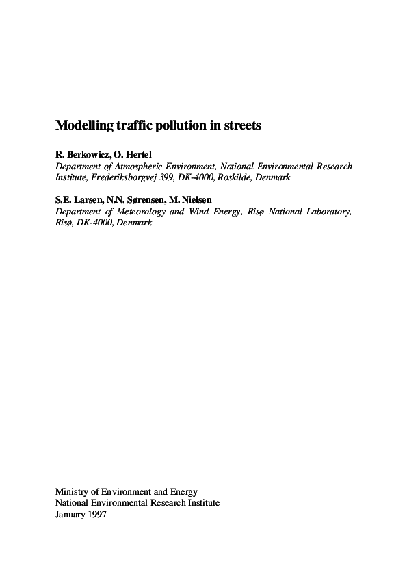 Pdf Modelling Traffic Pollution In Streets