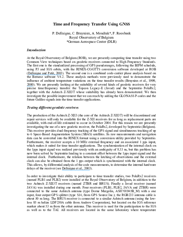 Pdf Time And Frequency Transfer Using Gnss