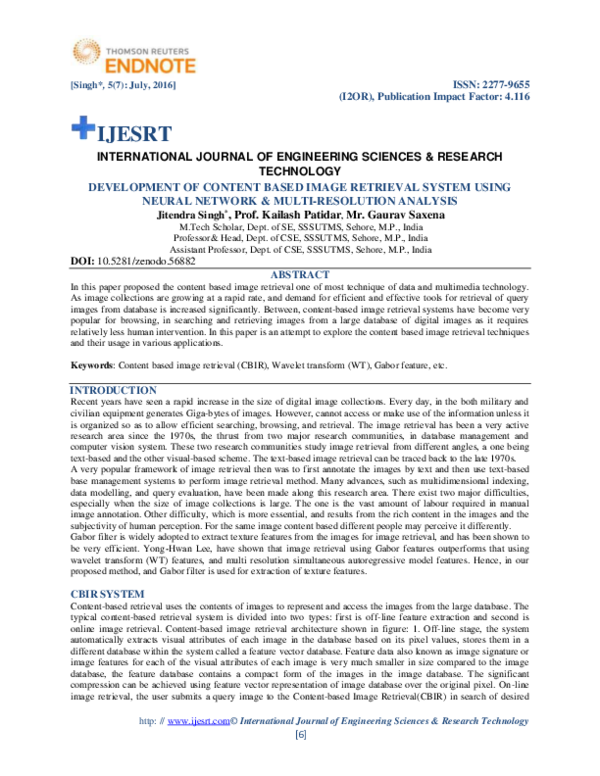 (PDF) DEVELOPMENT OF CONTENT BASED IMAGE RETRIEVAL SYSTEM USING NEURAL NETWORK & MULTI ...