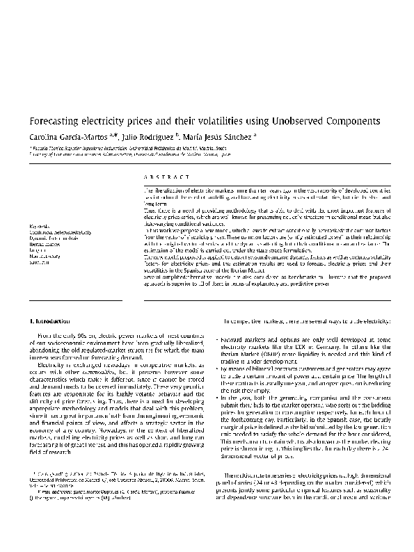 Pdf Forecasting Electricity Prices And Their Volatilities Using Unobserved Components