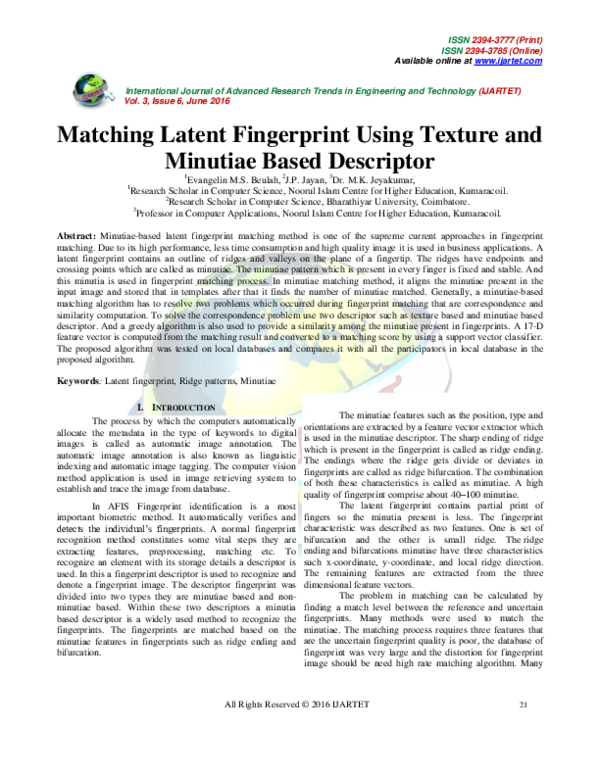 (PDF) Matching Latent Fingerprint Using Texture and Minutiae Based Descriptor