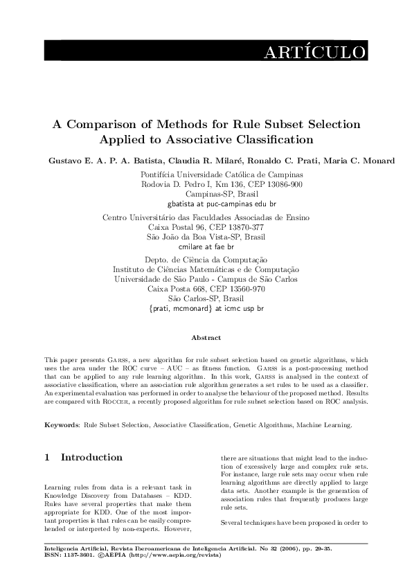 Pdf A Comparison Of Methods For Rule Subset Selection Applied To Associative Classification