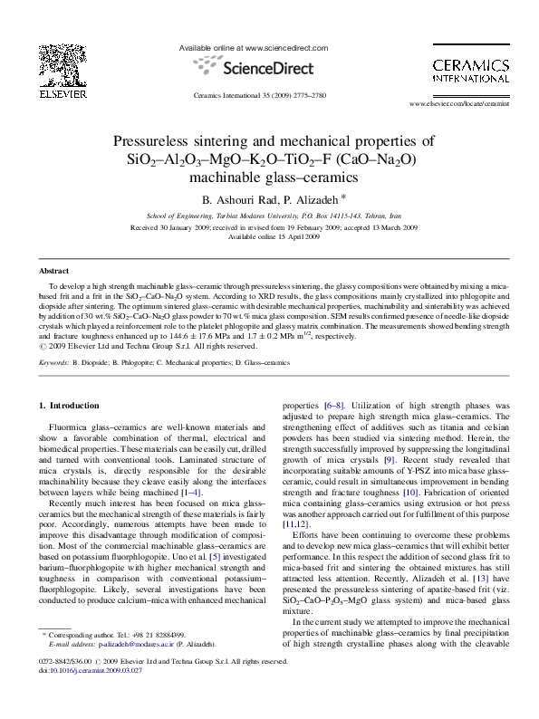 (PDF) Pressureless sintering and mechanical properties of SiO2–Al2O3–MgO–K2O–TiO2–F (CaO–Na2O ...