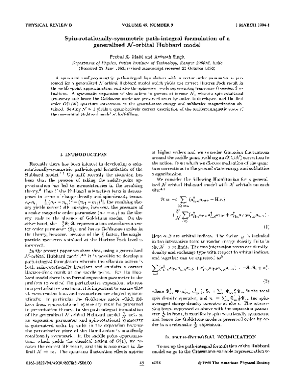 (PDF) Spin-rotationally-symmetric path-integral formulation of a generalized N-orbital Hubbard model