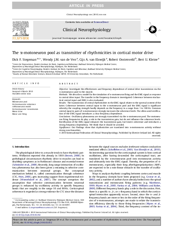 (PDF) The alpha-motoneuron pool as transmitter of rhythmicities in ...