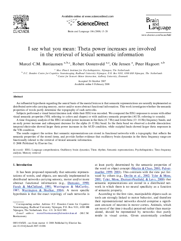 (PDF) I see what you mean: Theta power increases are involved in the retrieval of lexical ...
