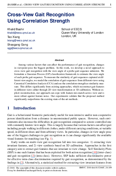 (PDF) Cross View Gait Recognition Using Correlation Strength