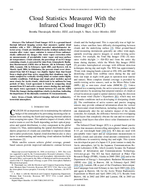 Cloud Statistics Measured With the Infrared Cloud Imager (ICI)