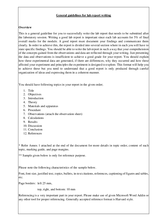 (PDF) General Guidelines and Sample Labreport