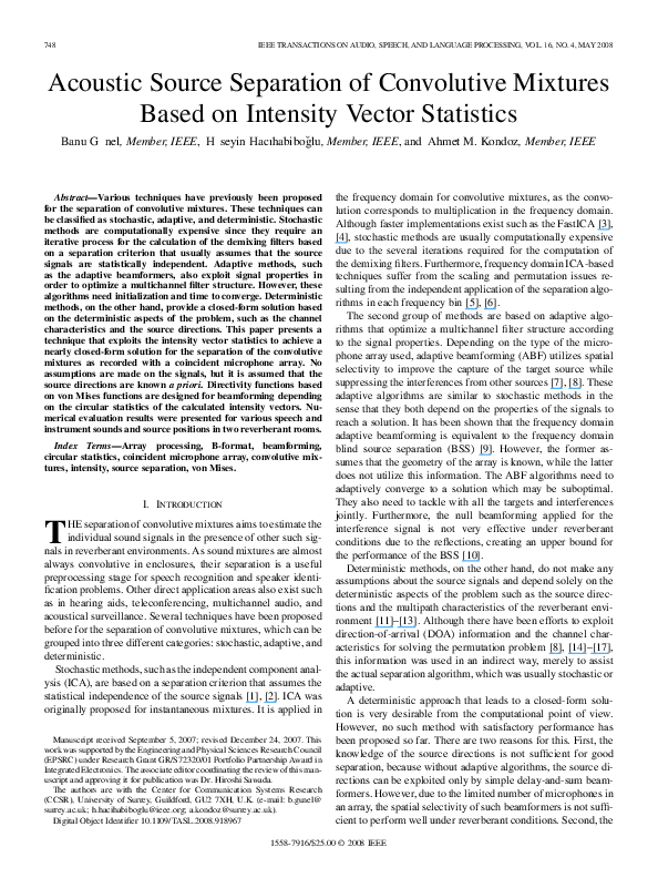 (PDF) Acoustic Source Separation of Convolutive Mixtures Based on ...