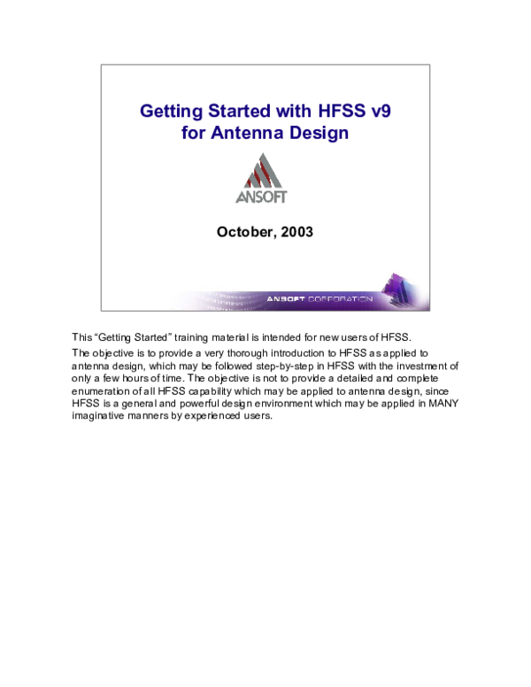 (PDF) Getting Started with HFSS v9 for Antenna Design