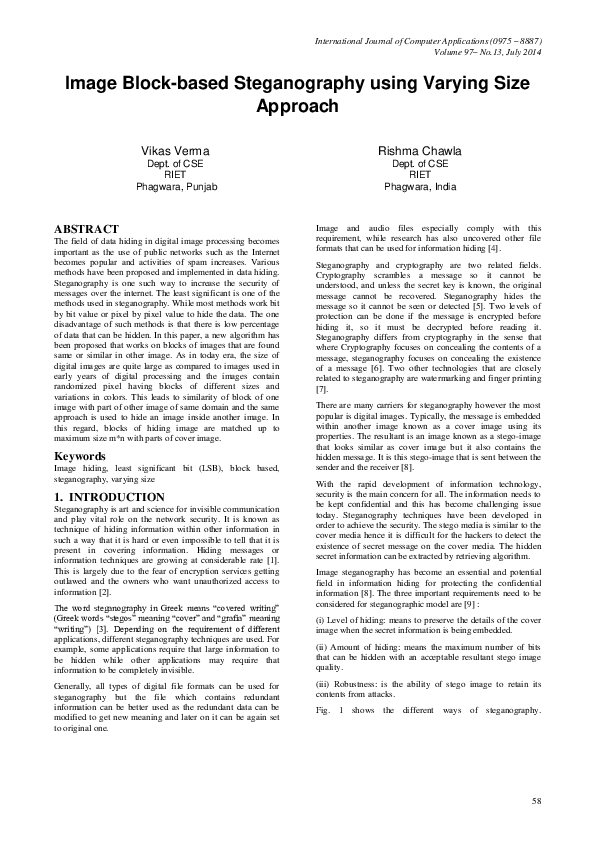 (PDF) Image Block-based Steganography using Varying Size Approach