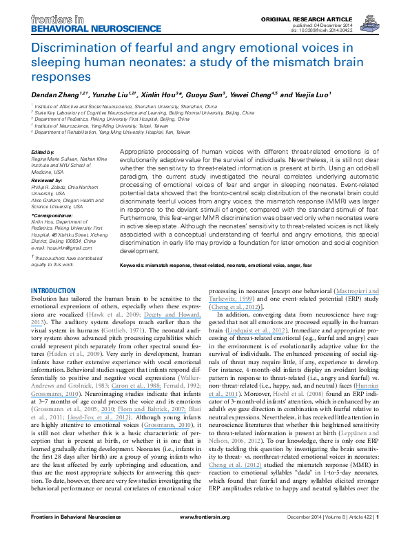 (PDF) Discrimination of fearful and angry emotional voices in sleeping ...