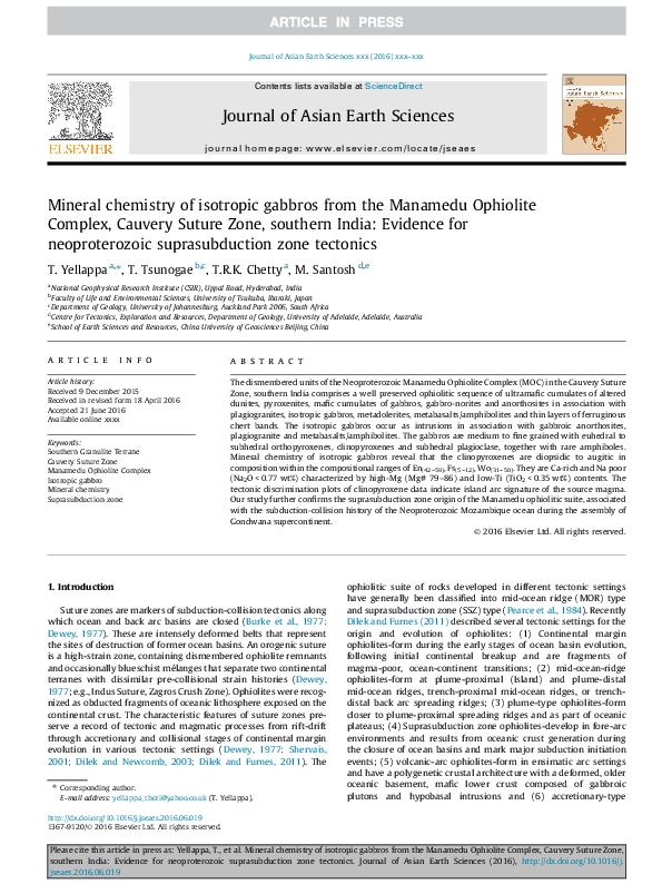 (PDF) Mineral chemistry of isotropic gabbros from the Manamedu ...