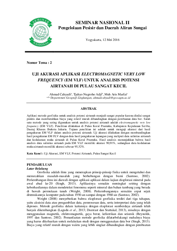 (PDF) UJI AKURASI APLIKASI ELECTROMAGNETIC VERY LOW FREQUENCY (EM VLF ...
