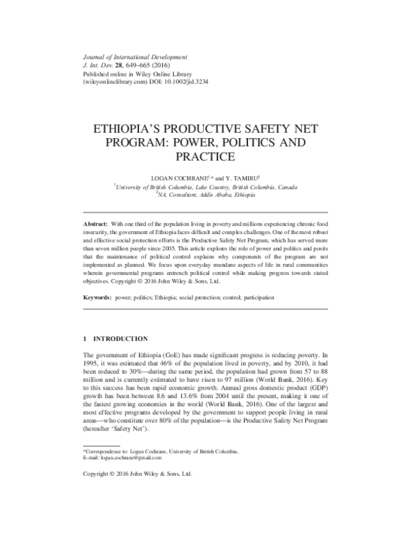 (PDF) Ethiopia's Productive Safety Net Program: Power, Politics and ...