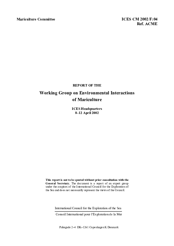 (PDF) Report of the ICES working group on environmental interactions of ...