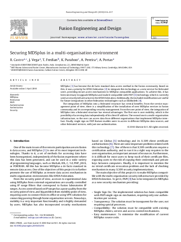 (PDF) Securing MDSplus in a multi-organisation environment | T. Fredian - Academia.edu