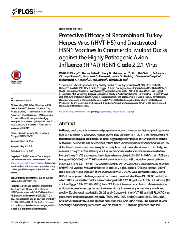 (PDF) Evaluation of a Subunit H5 Vaccine and an Inactivated H5N2 Avian ...