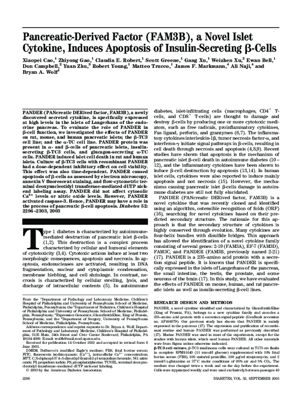 (PDF) Pancreatic-Derived Factor (FAM3B), a Novel Islet Cytokine ...