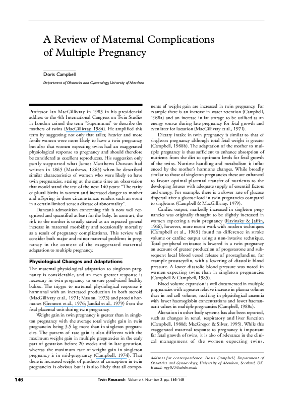 (PDF) A Review of Maternal Complications of Multiple Pregnancy