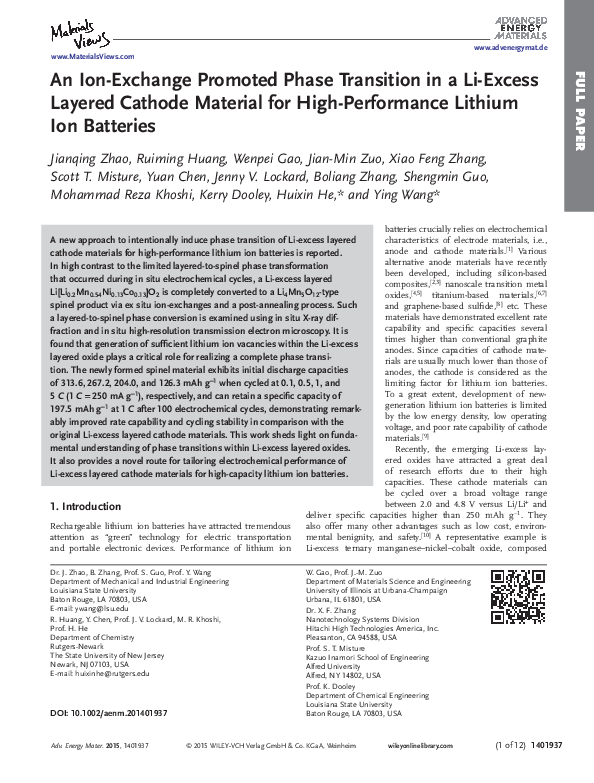 (PDF) An Ion-Exchange Promoted Phase Transition in a Li-Excess Layered Cathode Material for High ...