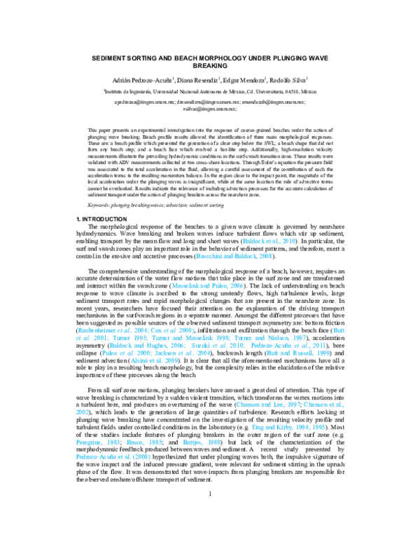 (PDF) SEDIMENT SORTING AND BEACH MORPHOLOGY UNDER PLUNGING WAVE BREAKING