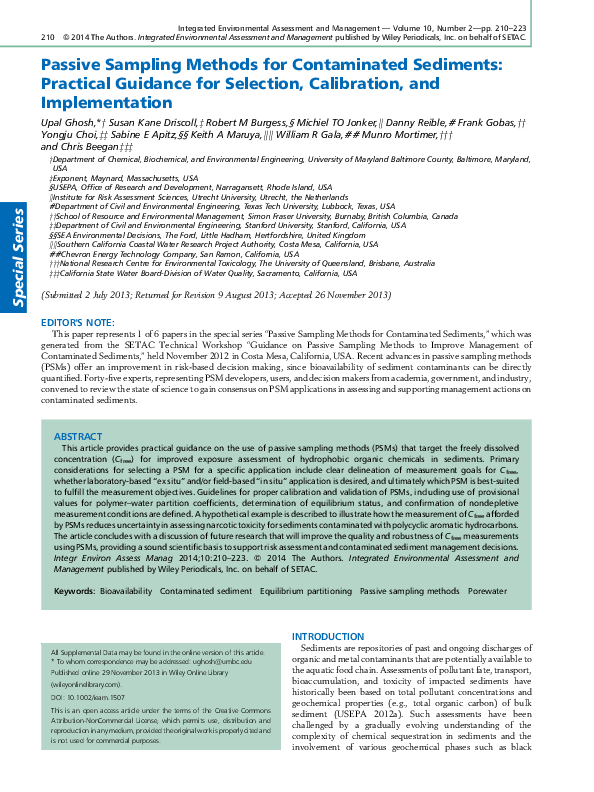 (PDF) Passive sampling methods for contaminated sediments: Practical guidance for selection ...